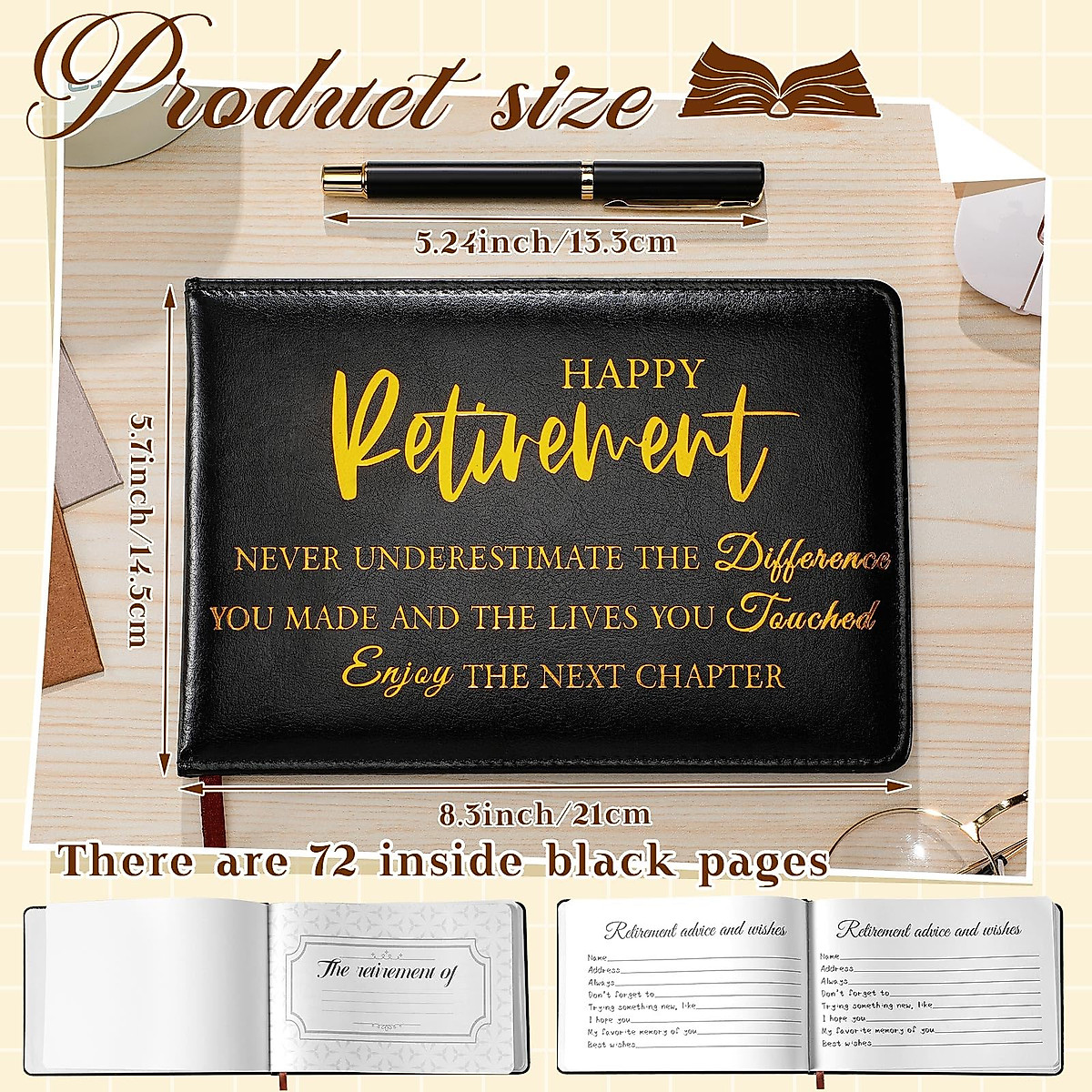 Ctosree Retirement Guest Book with Signature Pen Retirement Party Supplies Retirement Party Decorations Retirement Gifts for Women Men Office Colleague Advice and Wishes Book for Retirement (Stylish)