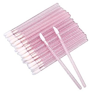 G2PLUS 100PCS Glitter Crystal Lip Brush, Disposable Lip Brushes Lip Gloss Applicators Lipstick Gloss Wands Applicator Perfect Makeup Tool Kits (Pink)