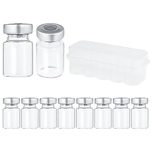 5ml Glass Vials for Injection, with Self Healing Injection Port, Transparent Sealed, Empty Vials for Injection (10, 5ml)