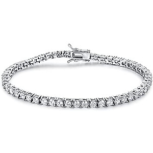 GMESME 18K White Gold Plated 3.0mm Cubic Zirconia Classic Tennis Bracelet 6.5 Inch