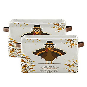 xigua 1PCS Storage Basket Autumn Thanksgiving Turkey Collapsible Organizer with Handle Large Storage Bins for Bedroom, Living Room, Closet, Shelves