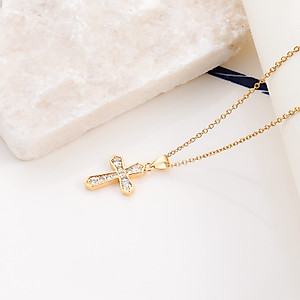 CARITATE Gold Cross Necklace For Women Girls Trendy, Cubic Zirconia Gothic Cross Jewelry Gifts For Teen Girls, Dainty Diamond Cross Necklace For Women