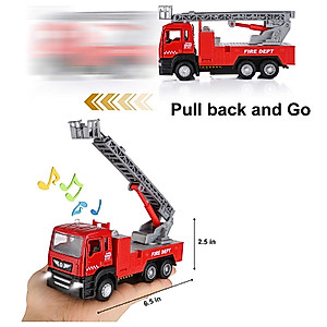 haomsj Metal Micro Fire Truck Extending Rescue Rotating Ladder Toy Truck for Boys 3 4 5 6 7 Year Old（Ladder Truck）
