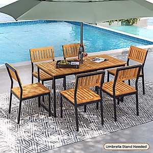 Tangkula Patio Dining Chair Set of 2, Outdoor Armless Chairs w/Metal and Acacia Wood Frame, All-Weather Bistro Chairs, Indoor Outdoor Furniture Chairs for Lawn Backyard Patio Garden Deck Balcony