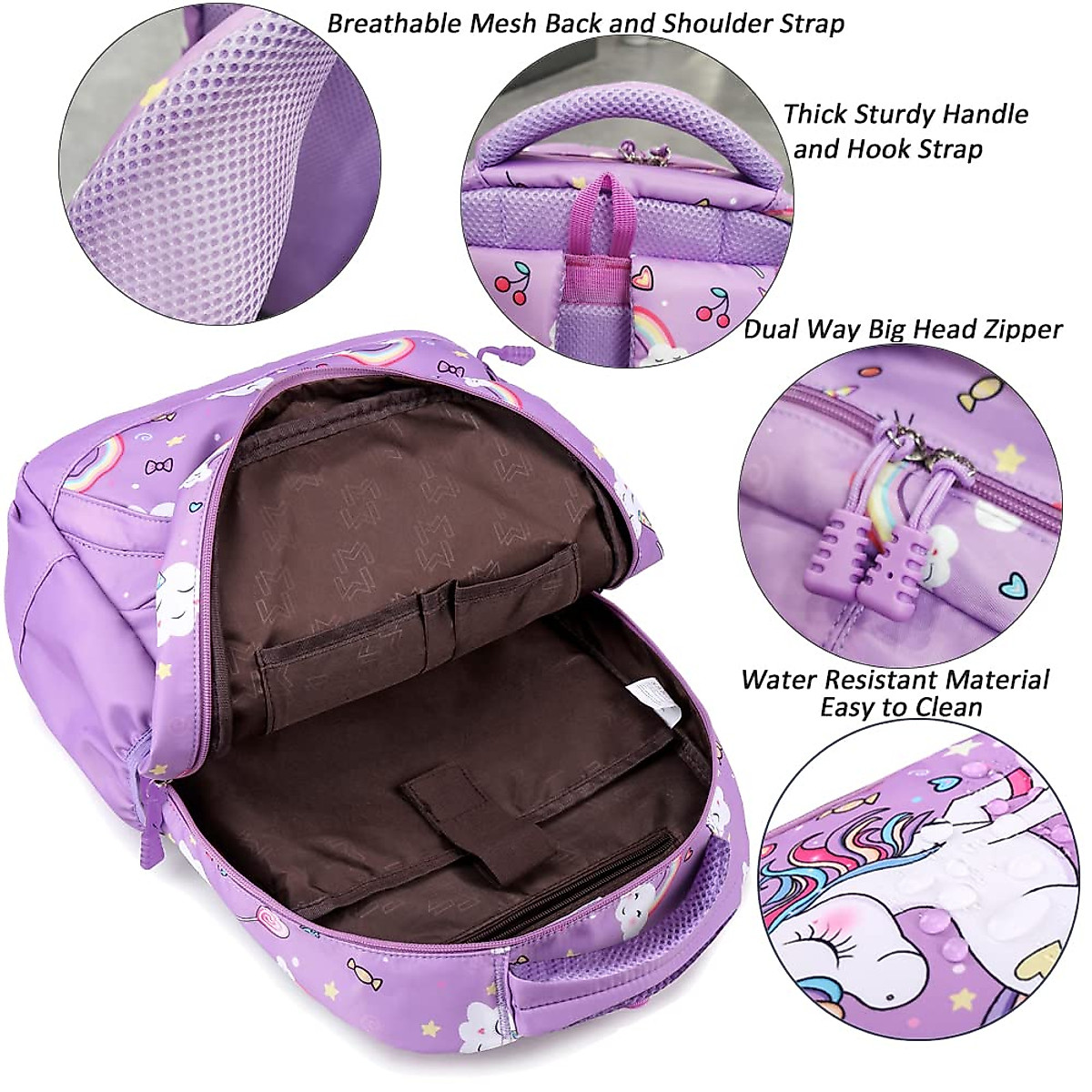 Meisohua School Backpack for Girls Elementary Unicorn Backpack Set 3 in 1 Kids Bookbags Schoolbag Sets with Lunch Bag Pencil Case