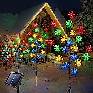Janchs [ New Upgraded Designed Outdoor Christmas Decorations, 4 Pack Solar Christmas Snowflake Tree Lights Ornaments,Multi-Color LED Landscape Lighting for Garden,Path,Yard,Lawn,Pathway Decor
