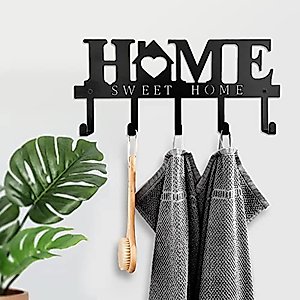 YGFRSTO Metal Key Holder Sweet Home Coat Hooks Organizer Wall Mounted Key Rack with 5 Key Hooks Wall Hanger Decor for Entryway Front Door Kitchen Hallway Garage House Design