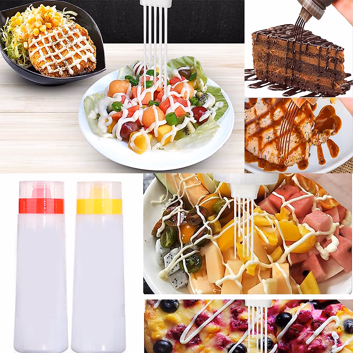 AKOAK 1 Pack Four-Hole Seasoning Extruded Bottle, Plastic Seasoning Bottle Spray Bottle, Suitable for Ketchup, Salad Dressing, Mustard Sauce (Red)