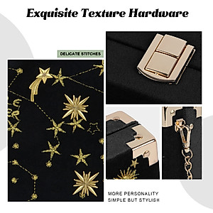 Oweisong Women Velvet Box Shape Evening Handbag Party Embroidery Star Moon Clutch Bag Elegant Crossbody Shoulder Purse