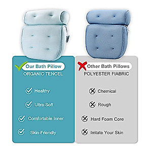 Idle Hippo Bath Pillow, Tencel Spa Bathtub Pillow, Ultra Soft Bath Pillows for Tub Neck and Back Support, Quick Dry Bath Tub Pillow Headrest for Bathtub, Machine Wash - Light Blue