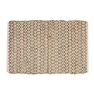 THE BEER VALLEY Jute Cotton Diamond Rug 2x3' Hand Woven Reversible Classic White Natural Rug,Kitchen Rugs, Farmhouse Rugs, Rugs for Living & Bedroom,Woven Rugs