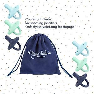 Sweet Child Soothie Pacifiers 0-18 Months, Set of 6 Ultra-Light Silicone Binkies with Collapsible Handle & 3 Air Holes for Added Safety, Best Newborn Pacifiers for Baby Boys Or Girls