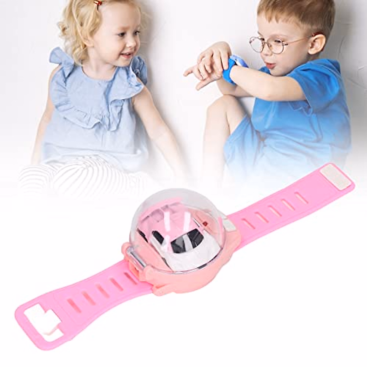 CUTULAMO Mini Watch RC Car Toy, 2.4G Independent Signal Watch RC Car Toy Dust Cover USB Cable for Outdoor(Pink Type 1)
