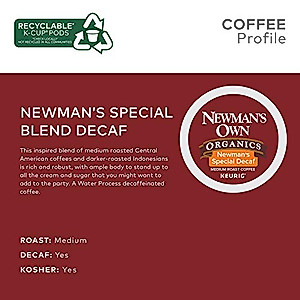 Newman's Own Organics Special Blend Decaf, Single-Serve Keurig K-Cup Pods, Medium Roast Coffee, 72 Count