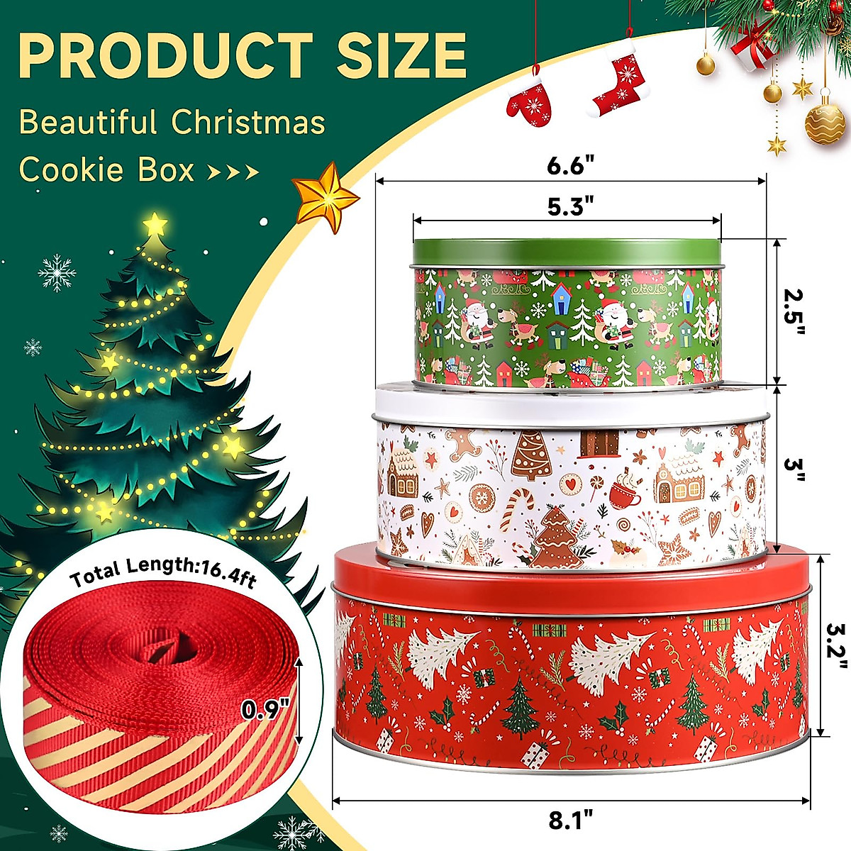 XEZEOS Christmas Storage Containers 3 Pack Christmas Cookie Tins with Lids Gingerbread Man Cookie Storage Containers Airtight Round Cookie Jars for Gift Giving Holiday Treats Baking Cake Container