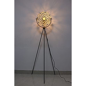 Floor lamps boho chic decor for living room,farmhouse adjustable Metal tripod Standing Tall lamp/Table Lamp,handmade rattan Lampshade Floor Lights bright lighting for Bedroom games Room Office