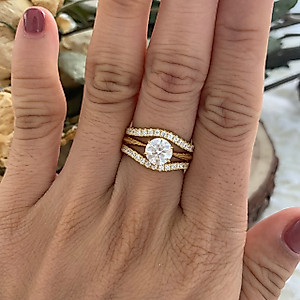 Blongme1 Carat Moissanite Rings for Women Ring Enhancers Wedding Ring Sets Wedding Band Bridal Rings Sets for Women 925 Sterling Silver Yellow Gold Size 6