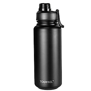 Toofeel 32 oz Insulated Water Bottle - Double Walled Stainless Steel Metal Water Bottle for Cold Hot Drink, Leak Proof, Chug Lid, Wide Mouth Thermal Cups for Men, Women & Kids Midnight Black