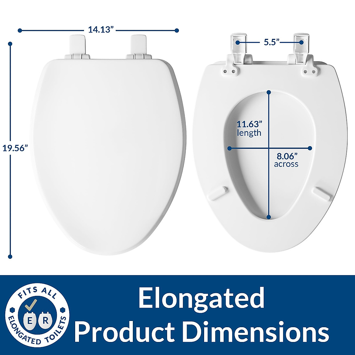 BEMIS 1600E4 390 Ashland Toilet Seat with Slow Close, Never Loosens and Provide the Perfect Fit, ELONGATED, Enameled Wood, Cotton White