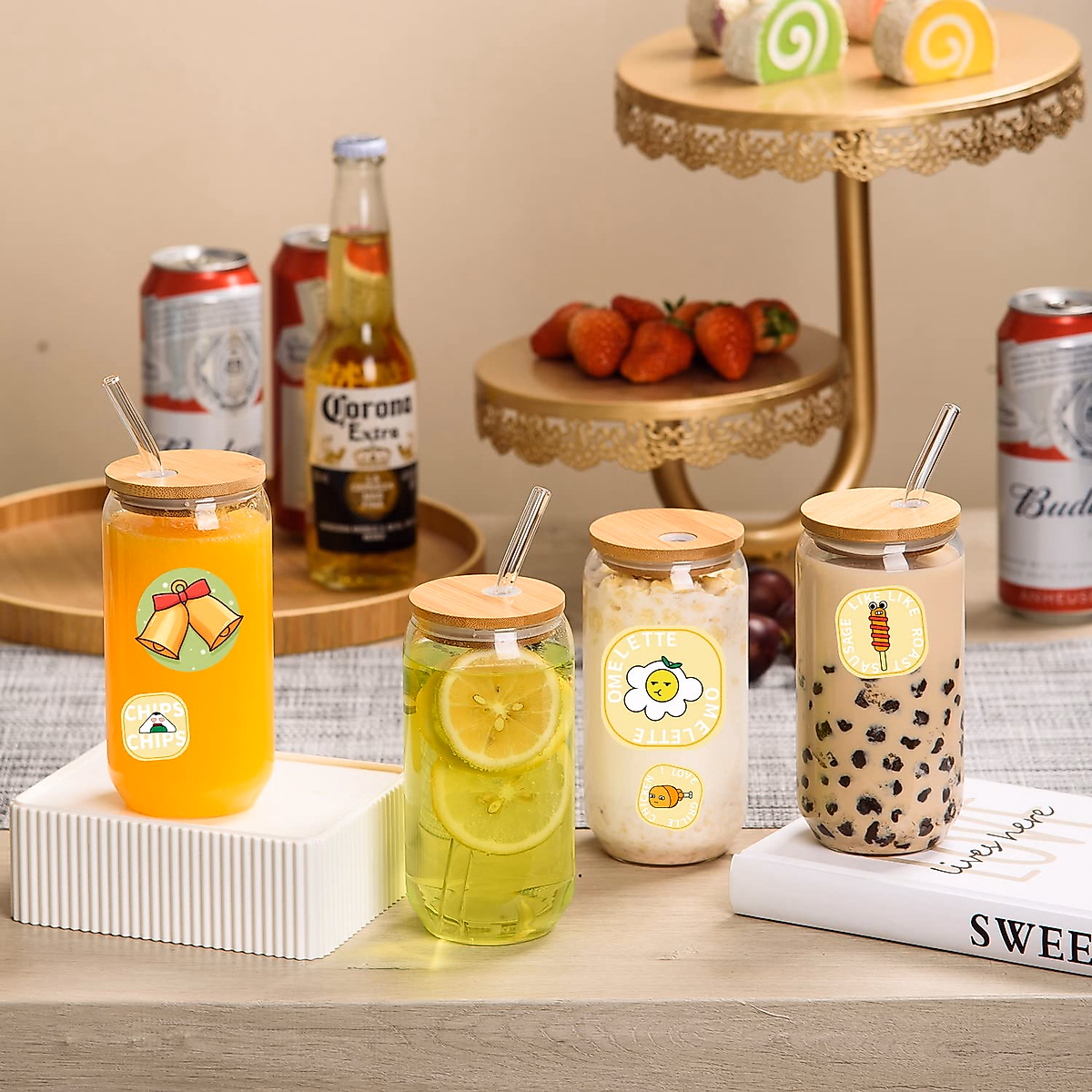 Mohary® 16-Pack Reusable Glass Straws, Clear Glass Drinking Straws, 8.5''x10MM, Set of 6 Straight and 6 Bent with 4 Cleaning Brushes, Perfect for Smoothies, Juice, Milkshakes, Tea