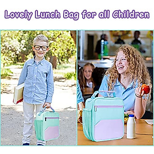 DANIA & DEAN Lunch Bags, Cute Insulated & Reusable Mini Cooler Lunch Tote, Durable Thermal Lunchbox for Children/Students/Boys/Girls/Women/Men, School Picnic Travel Outdoor（Mint Green & Purple）