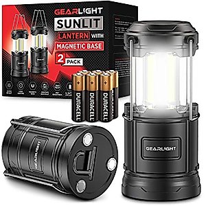 GearLight Camping Lantern - 2 Portable, LED Battery Powered Lamp Lights, Magnetic Base and Foldable Hook for Emergency Use or Camp Sites. Gift for him, for Kids Stocking Stuffer. Christmas Gift.﻿