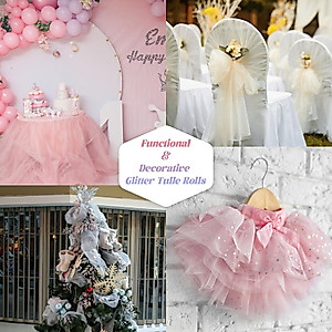 Glitter Tulle Rolls 6” by 50 Yards Sparkle Tulle Fabric Ribbon Sequin Tulle Netting Rolls for DIY Tutu Skirt Wedding Birthday Party Decoration (White/Silver-New)