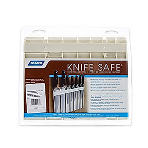 Camco Knife Safe - Securely Mounts on Wood or Metal Surfaces, Holds 7 Cooking and Carving Knives, Organize and Store Knives While Creating Space - (9" x 11") Beige (43583)