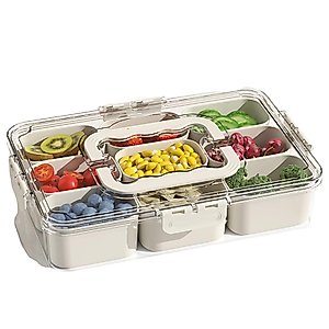 Divided Veggie Tray with Lid and Handle 9 Compartment Serving Tray with Dividers Portable Travel Snack Containers Stackable Snackle Box Charcuterie Container for Fruit,Vegetable,Salad (9 Containers)