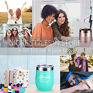 momocici And So The Adventure Begins Wine Tumbler.Graduation,Promotion,Going Away,New Journey,Job Change Gifts for Daughter,Granddaughter,BFF,Best Friends,Women Mug(Rose Gold)