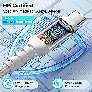 USB C to Lightning Cable 10ft, Deegotech [MFi Certified] iPhone Fast Charger Cable, Long Nylon Braided USB-C Lightning Cable Compatible with iPhone 14/14 Promax/13/13Promax/12/11/X/iPad 2021/Airpods