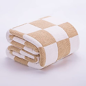 WESHIONGOO Brown Checkered Blanket Knit Throw Blanket with Checkerboard Reversible Chessboard Gingham Plush Cozy Warm Decor for Couch Bed Sofa(50"×60" inch)