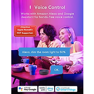 meross Smart Light Bulb, Smart WiFi LED Bulbs Works with Alexa, Google Home, Dimmable E26 Multicolor 2700K-6500K RGBWW, 810 Lumens 60W Equivalent, No Hub Required, 4 Pack