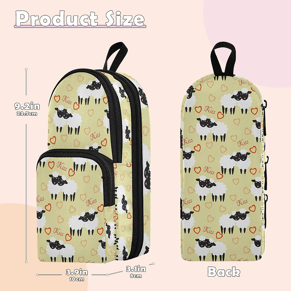 ZAZYXTJ Cute Sheep Standing Large Capacity Pencil Case 3 Compartment Pen Pouch Storage Makeup Bag for School Office Teen Girl Boy Men Women