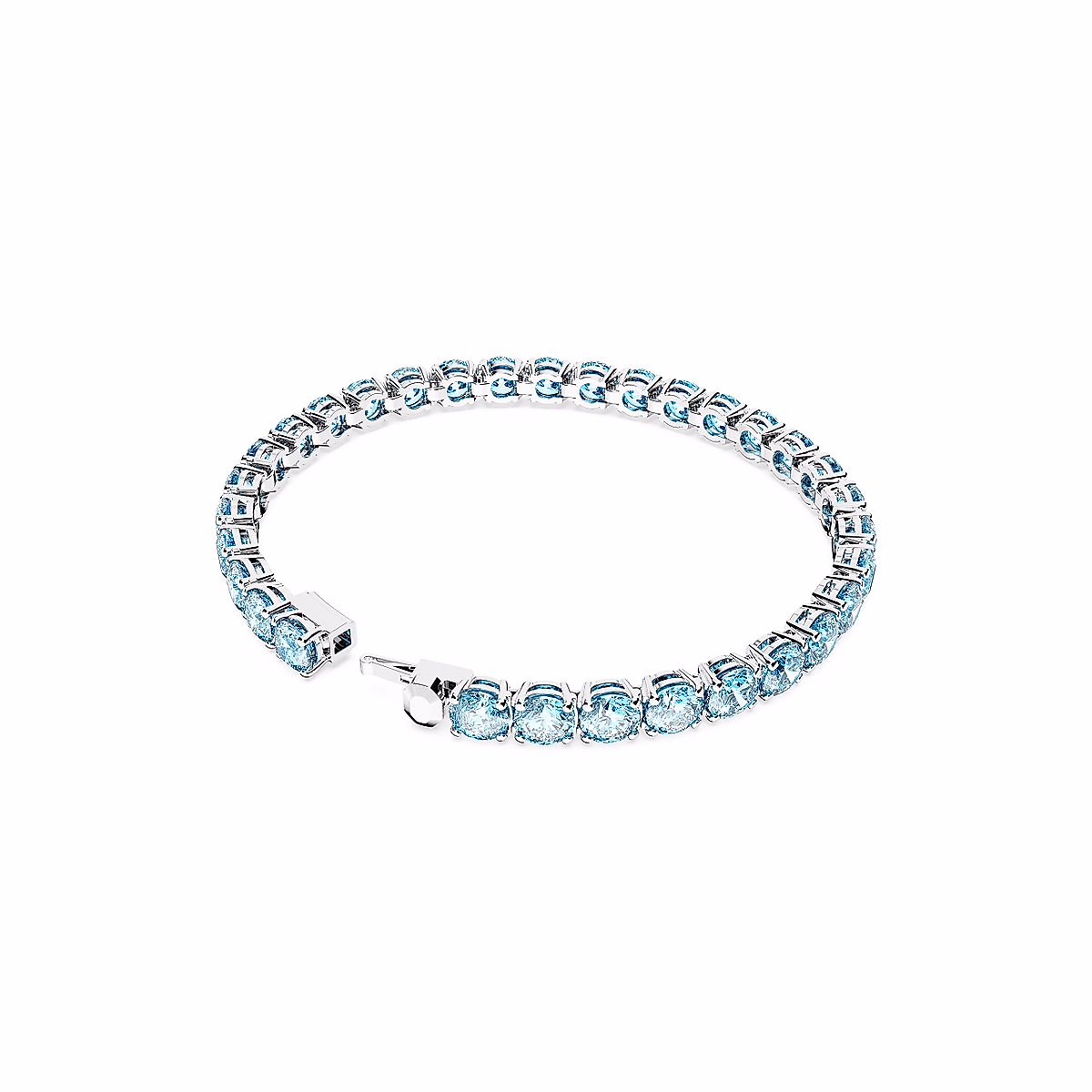 SWAROVSKI Matrix Tennis Bracelet, Round Crystals in Light Aquamarine-Blue on Rhodium Finished Band, Size M, Part of the Matrix Collection