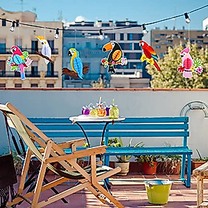 KESOTE 6 Pieces Hawaiian Tropical Parrot Bird Honeycomb Hanging Party Decorations, Summer Tiki Bar Party Decor, Rainforest Decorations Garden Yard Room Decor