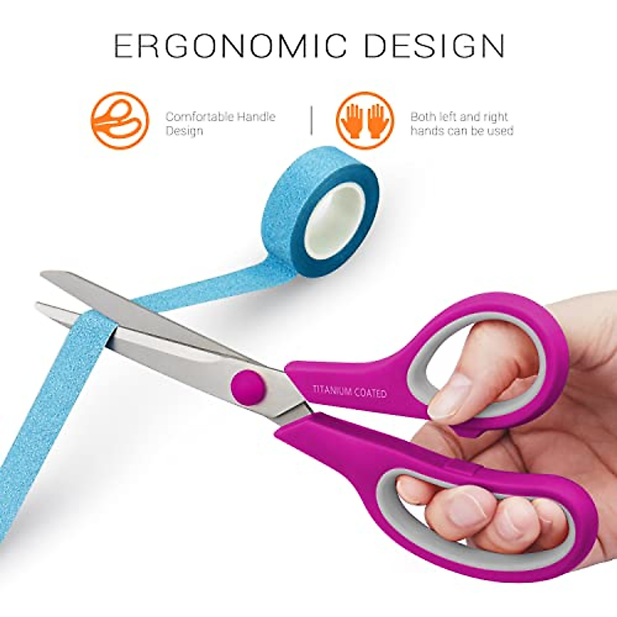 Scissors 8" Multipurpose Scissors Titanium Coated Sturdy Sharp Scissors Right/Left Handed Comfort-Grip Handles for Office Home School Sewing Fabric Craft Supplies Rose/Gray