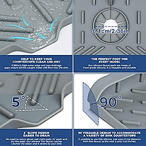 2 Pcs Silicone Faucet Handle Drip Catcher Tray Mat, 2 in 1 Dish Soap Sponge Holder for Kitchen Sink & Sink Splash Guard, Silicone Faucet Mat Drying Mat for Kitchen Sink Accessories, Counter, Bathroom