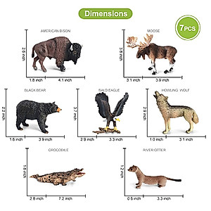 Volnau Safari Animal Figurines Toys 7PCS North America Figures Zoo Pack for Toddlers Kids Christmas Decoration Gift Preschool Educational Moose Wolf Bear Jungle Forest Woodland Set