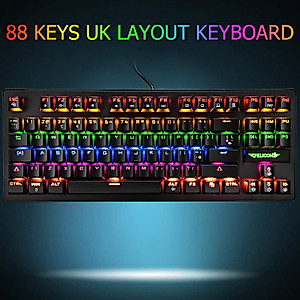 MANBASNAKE K2 Mechanical Gaming Keyboard RGB LED Rainbow Backlit Wired Keyboard with Red Switches for Windows Mac Xbox Gamer(Black)