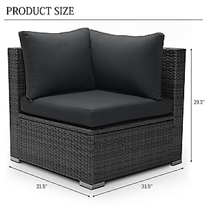 BULEXYARD 1 Piece PE Rattan Patio Furniture Corner Sofa with Thick Cushions Outdoor Wicker Seating for Backyard, Deck, Garden, Balcony (Dark Grey)