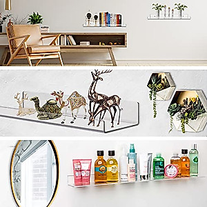 ACRADEC Acrylic Shelves for Wall Set of 4, 15” x 4” - Spacious Clear Shelves with Mounting Kit - Easy to Install, Versatile & Sturdy Shelfs - Funko Pop Shelves Perfect for Decoration & Storage