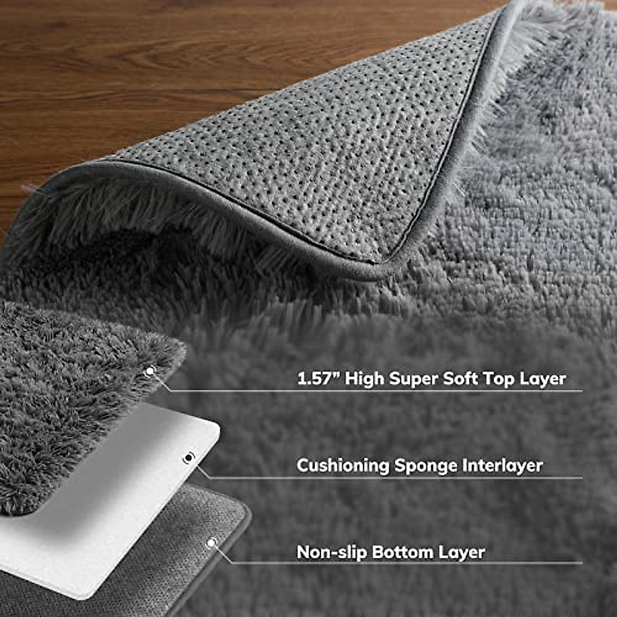 Ophanie 6x9 Area Rugs for Living Room, Large Big Grey Fluffy Shag Fuzzy Plush Soft Carpets, Floor Shaggy Rug for Bedroom, Gray Carpet for Kids Boys Girls Dorm Nursery Home Decor Aesthetic