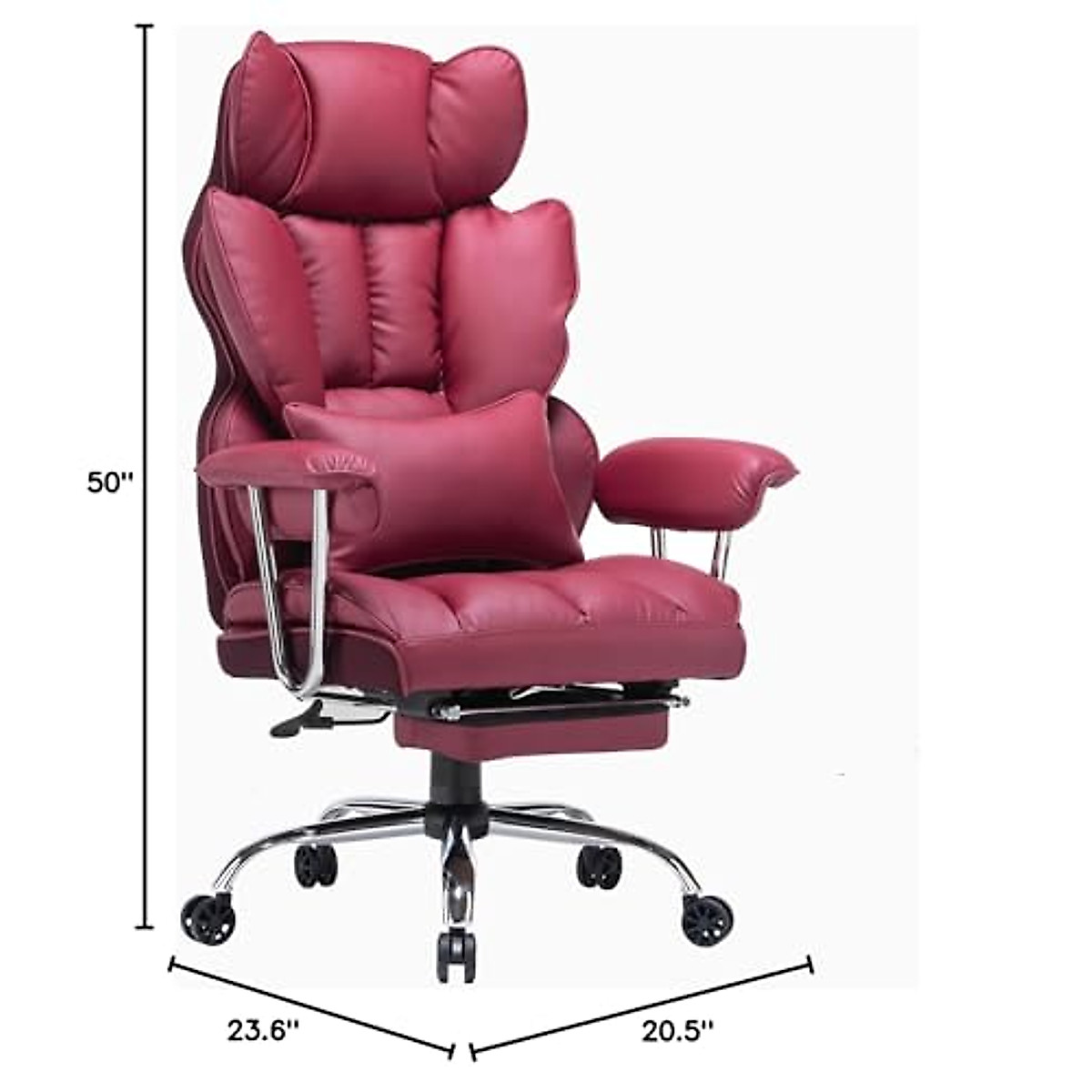 Efomao Desk Office Chair,Big High Back Chair,PU Leather Office Chair, Computer Chair,Executive Office Chair, Swivel Chair with Leg Rest and Lumbar Support,Burgundy Office Chair