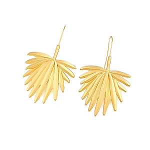 Palm Leaf Earrings for Women, Cute Coconut Tree Leaf Earrings for Womens, Tropical Palm Tree Leaf Dangle Earrings Hypoallergenic, Gold Leaf Statement Drop Earrings, Zinc, No Gemstone