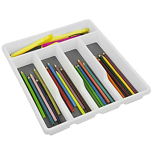 Home Basics Large 6 Compartment BPA-Free Cutlery Tray with Rubber Lined Compartments