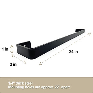 Rustic Metal Towel Bar, Modern Farmhouse Bathroom and Kitchen - 24" Steel Wall Mount Rack - Black