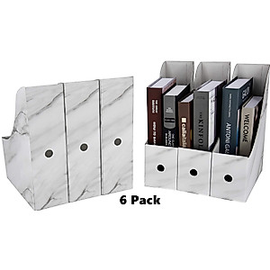 HUAPRINT Magazine Holder(6 Pack, Marbling Gray) Cardboard Magazine File Holder-Folder Holder,Magazine Organizer,Document Organizer,Magazine Storage Box,With Labels