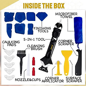 EZJohn [25 PCS] 5-in-1 Caulking Tool Kit in a case,Caulk Remover Tool, Silicone Finisher Caulk. Tool, Stainless Steelhead Calking. Tool, Spatula, Finishing for Kitchen, Bathroom, Floor, Window, Sink