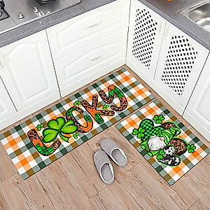 HOLVDENG St. Patrick's Day Gnome Kitchen Mat Set of 2 Non Slip Thick Kitchen Rugs and Mats for Floor Comfort Standing Mats for Kitchen, Sink, Office, 17"x47"+17"x28"